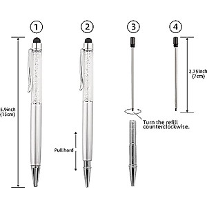 Bling Ballpoint Pens Crystal Diamond Pen Capacitive Touch Screen Stylus with Replacement Refills Rubber Tips for iPhone iPad Kindle Touchscreen Devices 3Pcs Writing Pen (Silver)