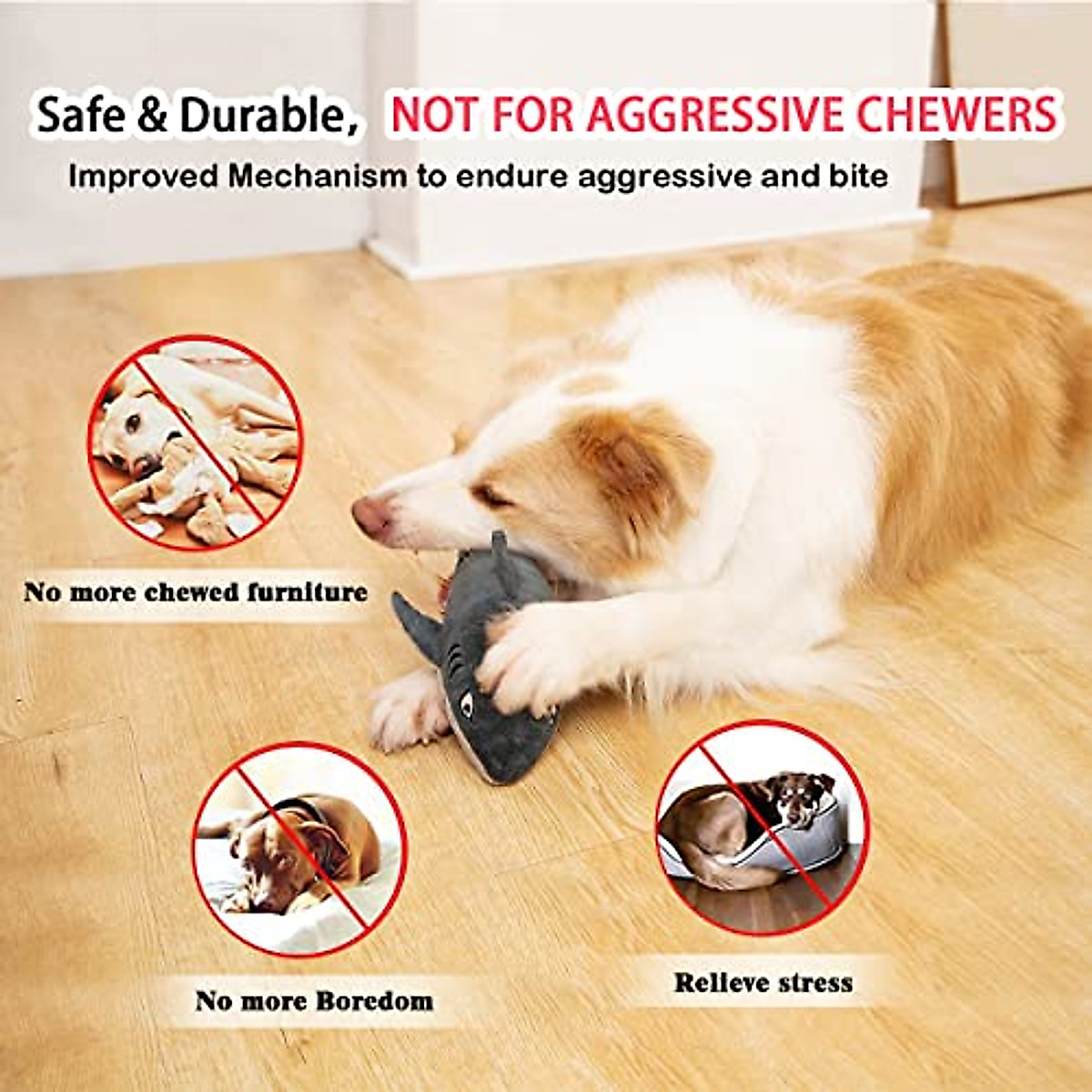 IOEN Interactive Floppy Fish Dog Toys for Large/Medium/Small Dogs,Squeaky Plush Tough Puppy Toys,Motion Activated (Floppy Shark)