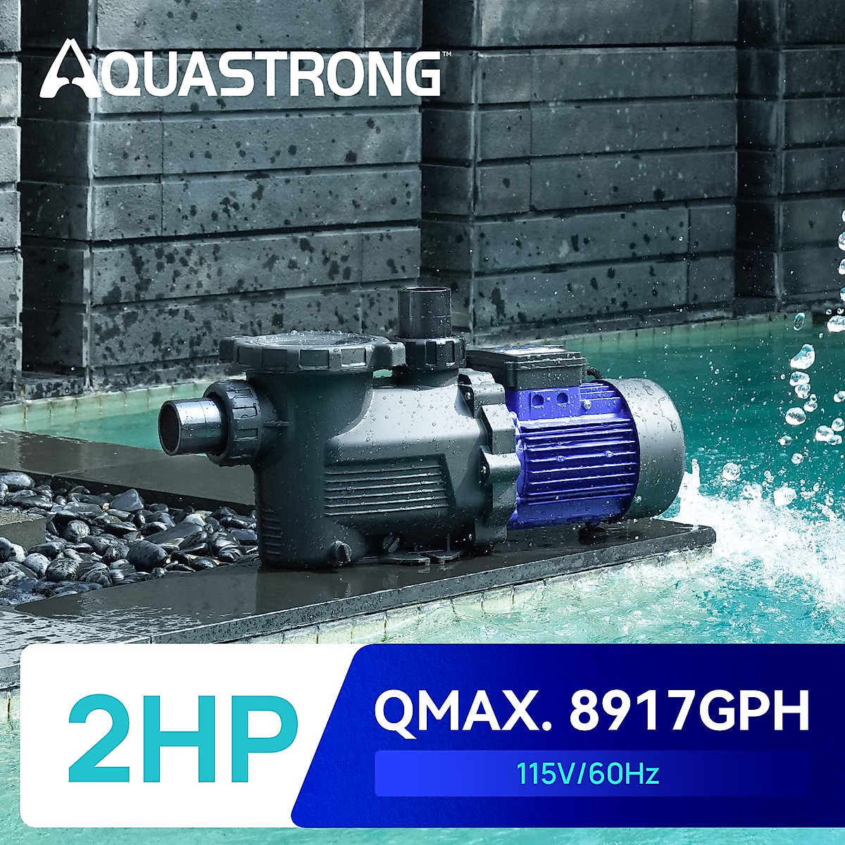 AQUASTRONG 8000GPH 2 HP In or Above Ground Pool Pump with Single Speed
