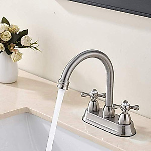 SHACO Brushed Nickel Bathroom Faucet, 4 Inch Centerset RV Camper Bathroom Faucet, 2 Cross Handle 360° Swivel Spout Lavatory Basin Bath Vanity Bathroom Faucets for Sink 3 Hole or 2 Hole