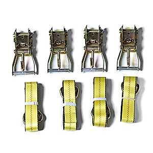 12pc Combo Lasso Wheel Lift Straps 2" Ratchets J Finger Hooks Tow Truck Tie Down - Yellow