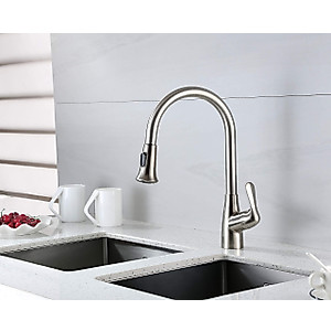 Derengge Stainless Steel Kitchen Faucet Single Handle Pull-Down Kitchen Sink Faucet,Faucet for Farmhouse, Camper, Laundry, Rv, Bar,KF-058-SS