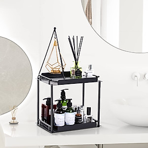 HLWDFLZ 1 Set of 2-Tier Bathroom Countertop Organizer Shelf - Metal Bathroom Counter Storage Tray Cosmetic Storage Rack, Bathroom Kitchen Living Room Standing Rack Black