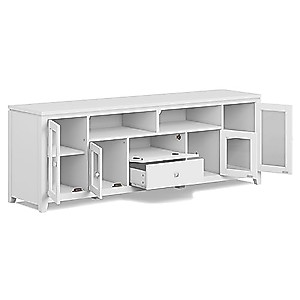SIMPLIHOME Cosmopolitan SOLID WOOD 72 inch Wide Contemporary TV Media Stand in White For TVs up to 80 inches for the Living Room and Entertainment Center