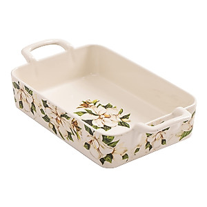 Bico Magnolia Floral Stoneware Baking Dish, Lasagna Pan, Large Rectangular Baking Pan, Casserole Dish, Microwave, Dishwasher and Oven Safe