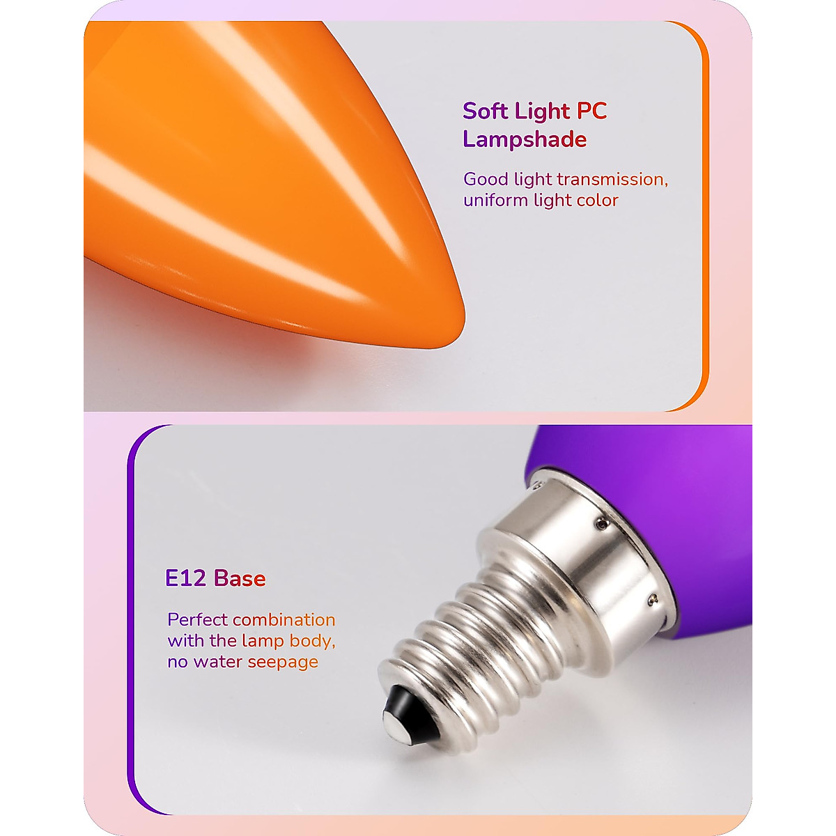 EDISHINE Christmas C35 Purple & Orange Dimmable LED Light Bulb, E12 Candelabra Bulbs, 60 Watt Equivalent, LED Chandelier Bulb, Vintage Candle Light Bulb, Decorations for Christmas, Party, 6 Pack