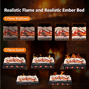 Havato Electric Fireplace Log Set Heater, 21" Vintage Design Portable Freestanding Fireplace Log Heater,Realistic Flames,Overheated Protection,Realistic Ember Bed for Home and Office,750W/1500W