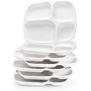 Dicunoy 8 PCS Divided Meal Tray, 10 Inch Melamine Dinner Plates for Adults, Sectional 4 Compartments Portion Control Plate Reusable Serving Platter for Salad, Noodles, Kids, Camping, Picnics