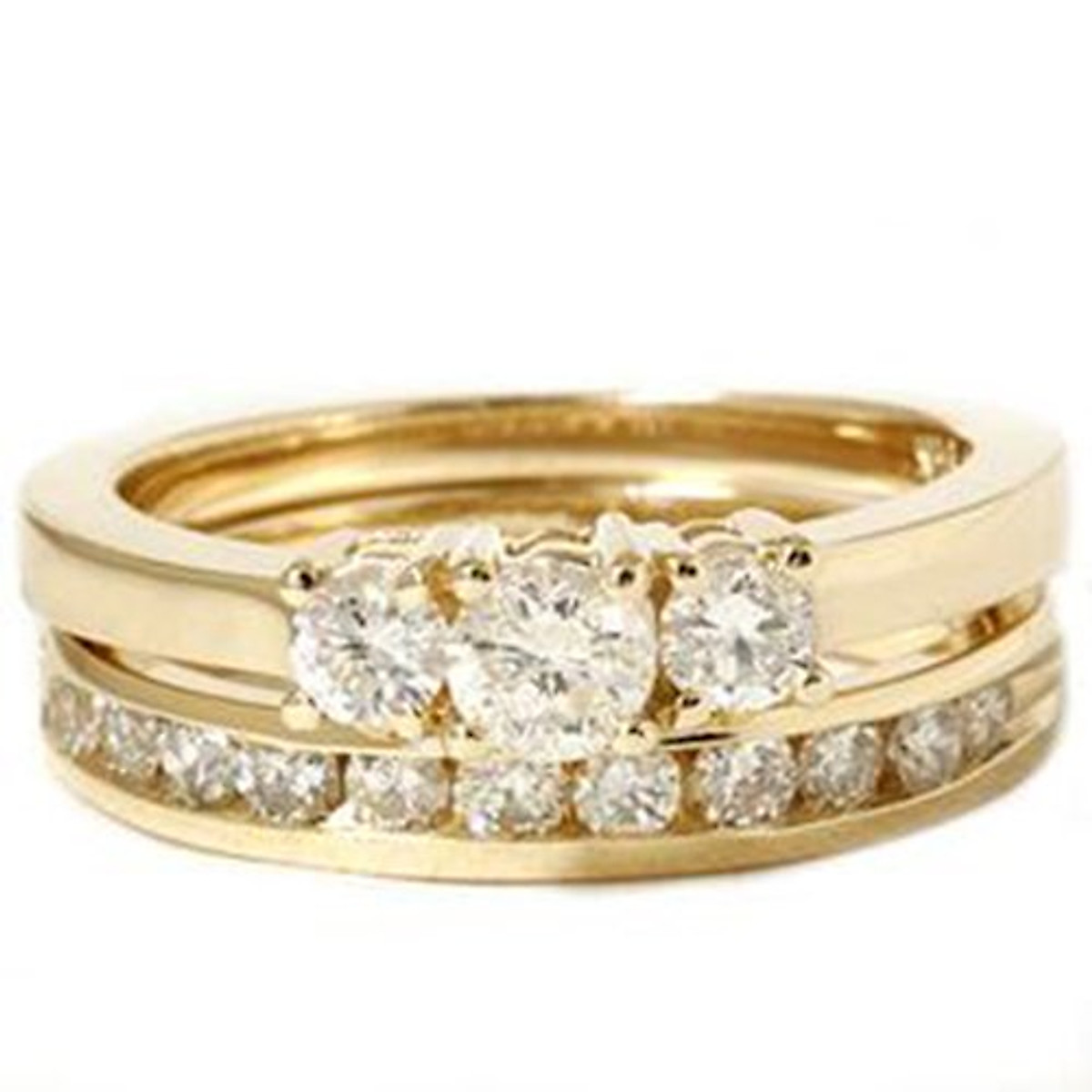 14k Yellow Gold 1ct Diamond Engagement Wedding Ring Set 3Stone Channel Set Round - Size 9.5