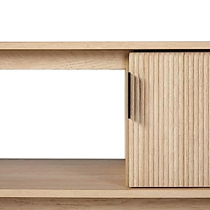 Walker Edison Walton Modern Fluted-Door Low Stand for TVs up to 80 Inches, 70 Inch, Coastal Oak