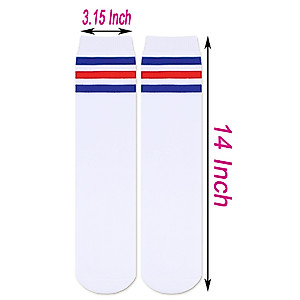 Henwarry Kids Toddler Soccer Socks Classical Stripes Cotton Soft Over the Calf Tube Socks for Boys Girls (A03-Blue/Red/White)