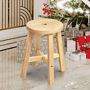Xmatch Wooden Stool, Solid Wood Round Stools (Round 18" H)