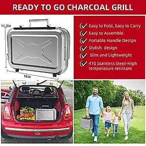Charcoal Grill COWEKAI Portable Folding Barbecue Grill BBQ Smoker Stainless Steel Durable Tabletop Tool Kits for Outdoor Picnic Patio Backyard Camping Cooking (BK-15.7"L× 12.6"H × 12.4"W)