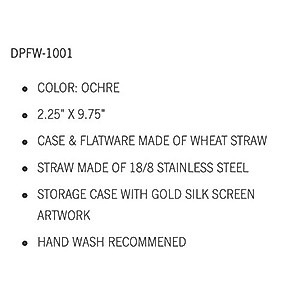 Designworks Ink Reusable Cutlery Set Utensils for Lunch Box, 7-Piece, Ochre - Fork Yeah! Includes Plastic Flatware with Forks, Spoon, Knife, Chopsticks, Metal Straw in Portable Travel Case