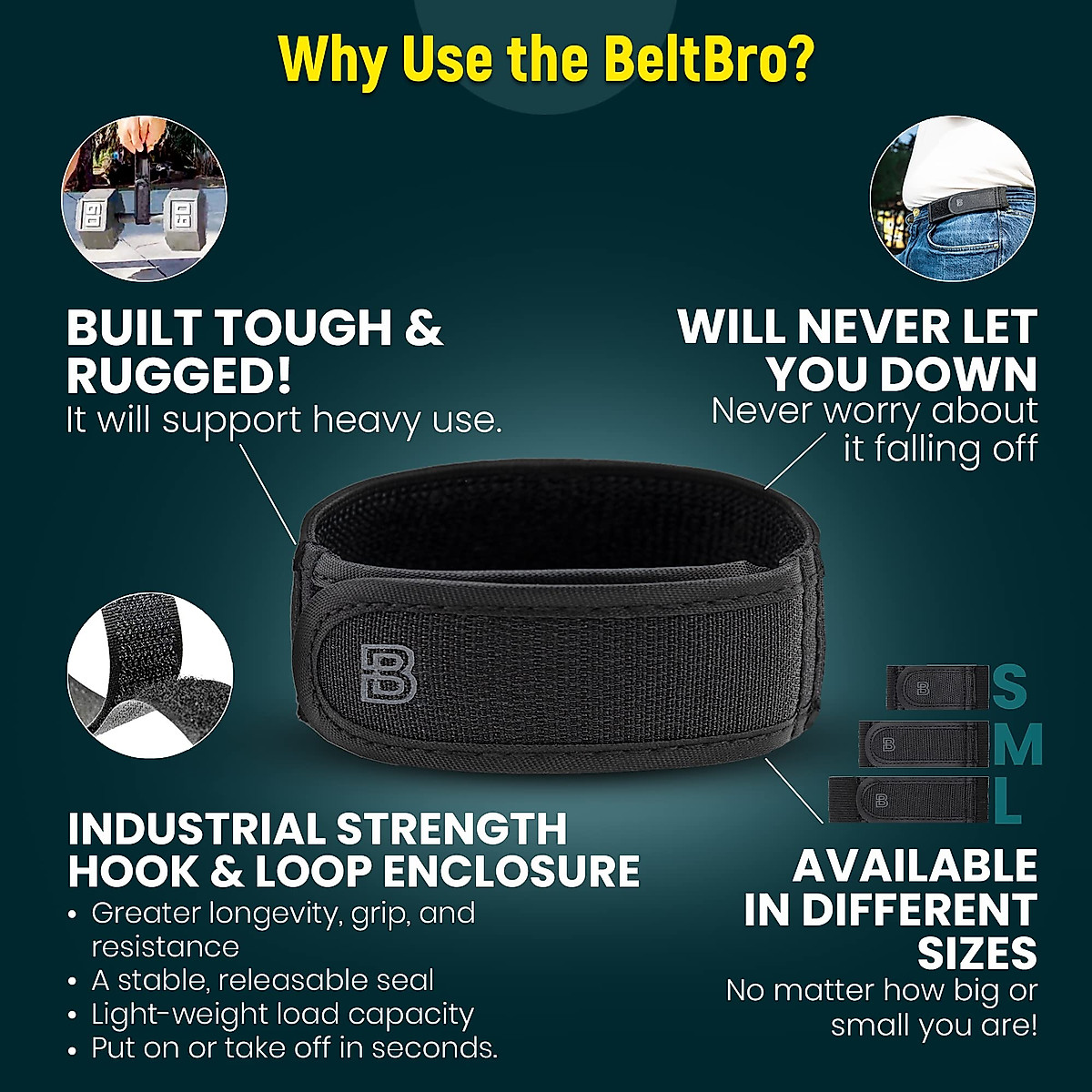 BeltBro Titan Black MultiPack No Buckle Elastic Belt For Men — Package Includes 2 Small, 2 Medium, 2 Large — Fits 1.5 Inch Belt Loops, Comfortable and Easy To Use