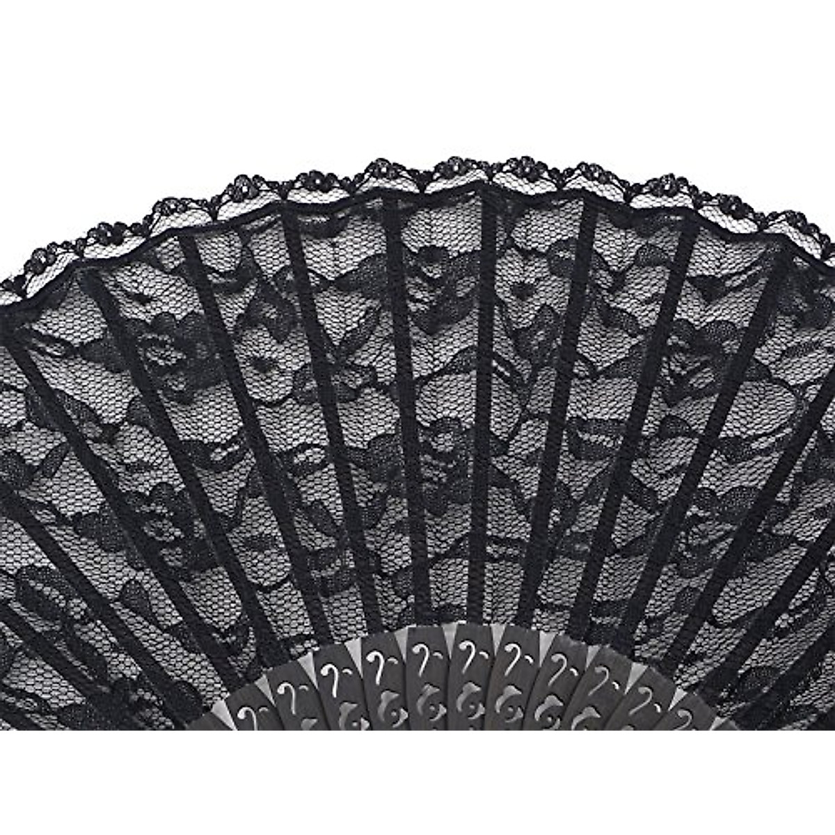 Meifan Womens Multi Color Handmade Cotton Lace Folding Hand Fan (Black-A)