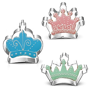 Crown Cookie Cutter Set of 3 pcs, Stainless Steel Princess Crown Shaped Fondant Cutters Baking Molds