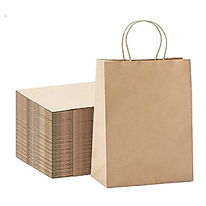 GSSUSA Brown Kraft Paper Gift Bag with Handles, 10x5x13 Bulk Shopping Grocery Paper Bags 100 Pc, Party Favor, Retail, Small Business, Packaging, Christmas, Merchandise, Boutique, Wedding, Baby Shower