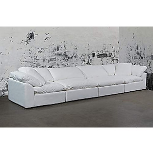 Sunset Trading Cloud Puff 4 Piece Modular Performance White Sectional Slipcovered Sofa,