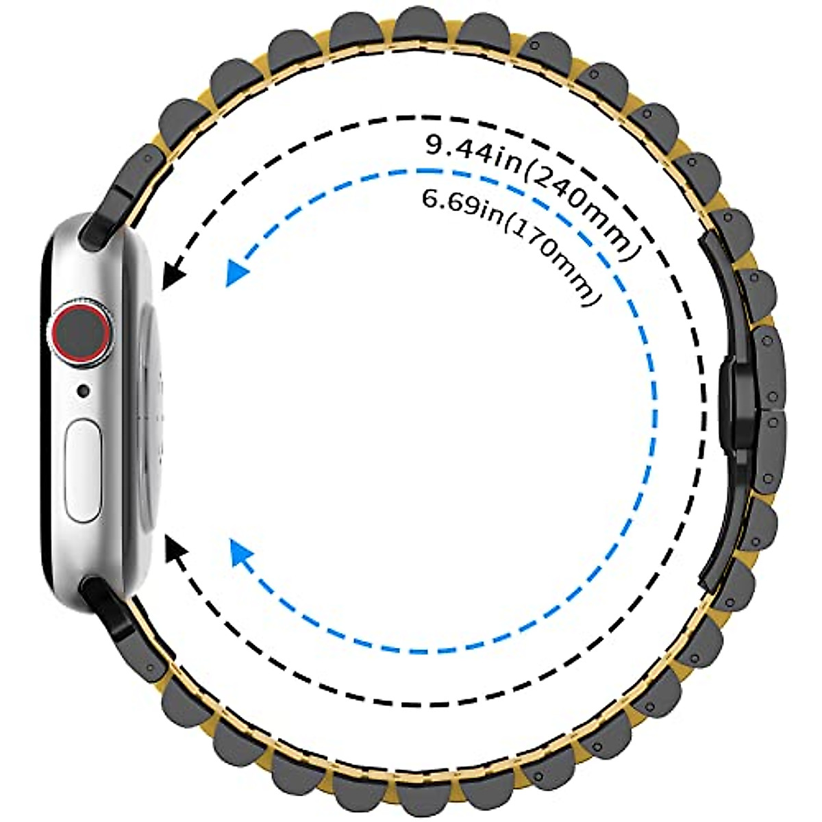 Camofit Compatible with Apple Watch Band 42mm 44mm 45mm 49mm for women, Metal Replacement Watchband Strap Compatible with iWatch SE Ultra Series 8 7 6 5 4 3 2 1 (49mm 45mm 44mm 42mm, Black/Gold)