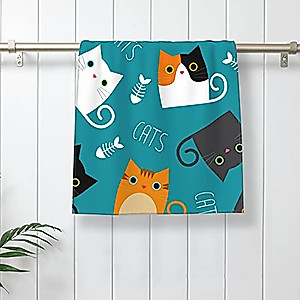 Perinsto Funny Cats Hand Towel Cute Cartoon Design Decorative Fingertip Towels Multipurpose for Bathroom Kitchen Gym and Spa, 27.5" X 15.7"