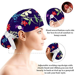 Scrub Surgical Hat,Cycling Hat with Buttons and Cotton Sweatband,Purple Background Floral