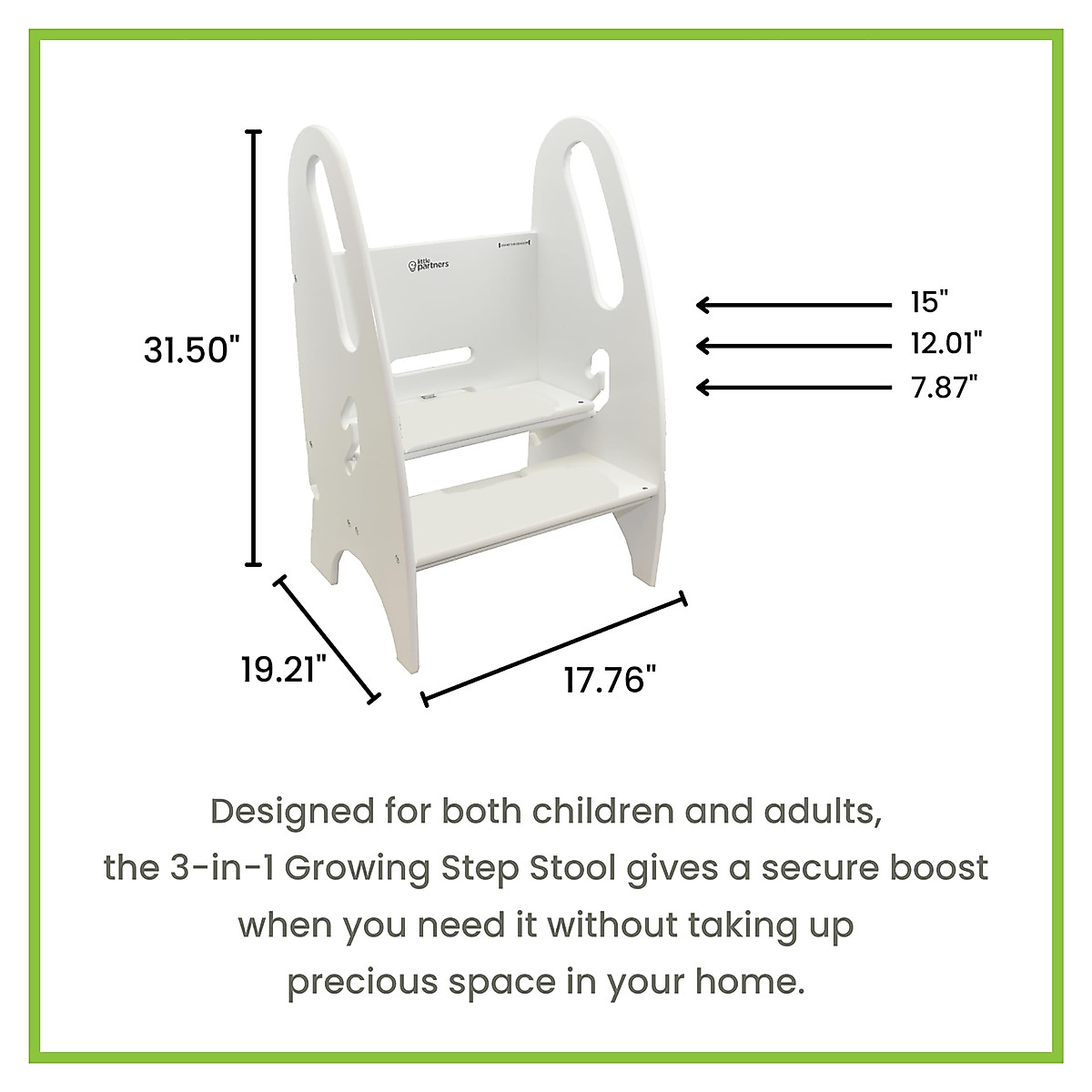 Little Partners 3-in-1 Growing Step Stool Toddler Tower Helper Step Stool, Wooden Toddler Standing Stool for Bathroom or Kitchen, Anti-Slip Feet, Built-in Safety Hand Rails Up to 200 lbs.(Soft White)