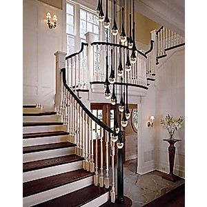 ykolupty 138'' High Black 20Lights Spiral Staircase Pendant Chandelier Lampara de Living Room Ceiling Crystal Chandeliers Foyer Entrance Crystal Chandelier Raindrops Bubble LED 2700-6000K Dimmable