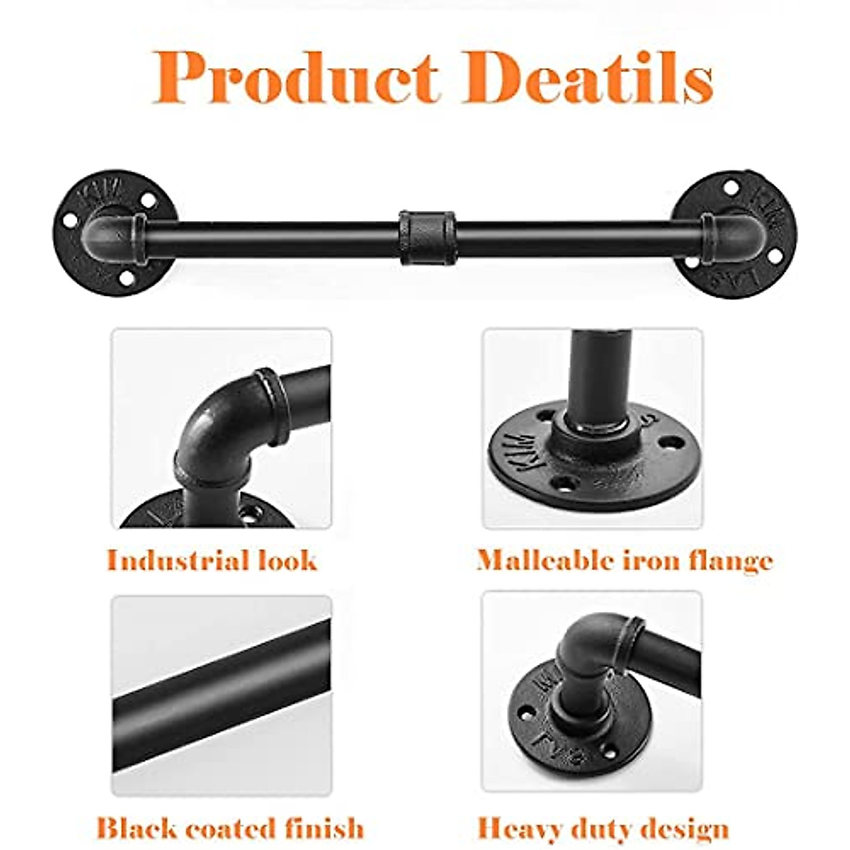 Industrial Pipe Towel Rack Towel Bar 24 Inch, Heavy Duty Wall Mounted Rustic Farmhouse Bath Towel Holder for Bath Bathroom Kitchen