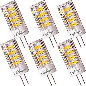 LEMENG G4 LED Bulb 3.5W 2700K Warm White bi-pin T3 JC Type 12VAC/DC 20-35W Halogen Equivalent Non-dimmable for Outdoor Landscape Lighting Deck Stair Step Path Lights, Pack of 6