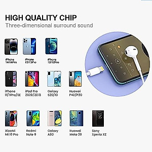 Apple Earbuds/Wired Earphones/iPhone Headphones with Lightning Connector[Apple MFi Certified] Built-in Microphone &Volume Control,Phone Calls,Compatible with iPhone 14/13/12/11, Support All iOS Syste
