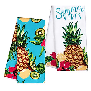 Greenbrier Home Collection Tropical Pineapple Vibes Party Polyester Kitchen Towels, 15x25 in, Set of 2, (219279-Flg-2)
