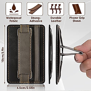 Cobee Cell Phone Card Holder Pouch Self-Adhesive Phone Kickstand with Elastic Band Stick on Wallet Card Holder for Back of Phone Case Leather ID Card Holder Sleeve Pouch Credit Card Grip Holder(Black)