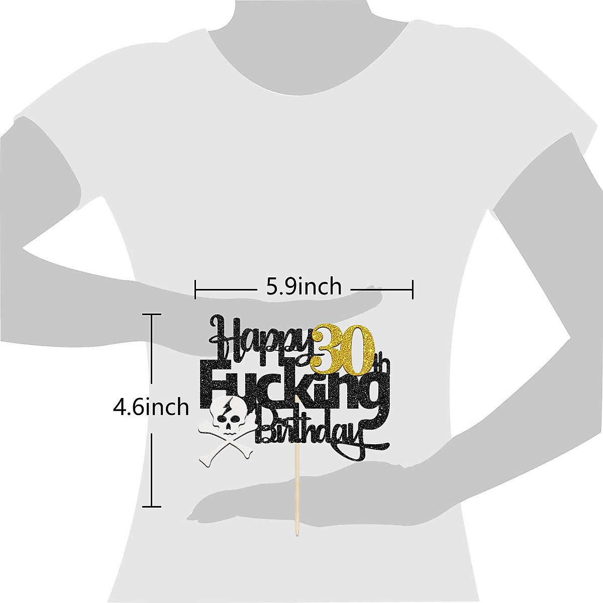 Happy 30th Fuc*ing Birthday Cake Topper, Funny Thirty Fucking Cake Decor - for Men Women Him Her, Dirty 30, 30th Birthday Anniversary Party Supplies - Black Golden Glitter