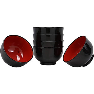 Ebros Gift Made In Japan Traditional Black Red Lacquer Copolymer Plastic Small Bowl 16oz Set of 10 For Salads Greens Rice Cold Cuts 5.5"Dia Japanese Restaurant Supply Bowls Home Kitchen