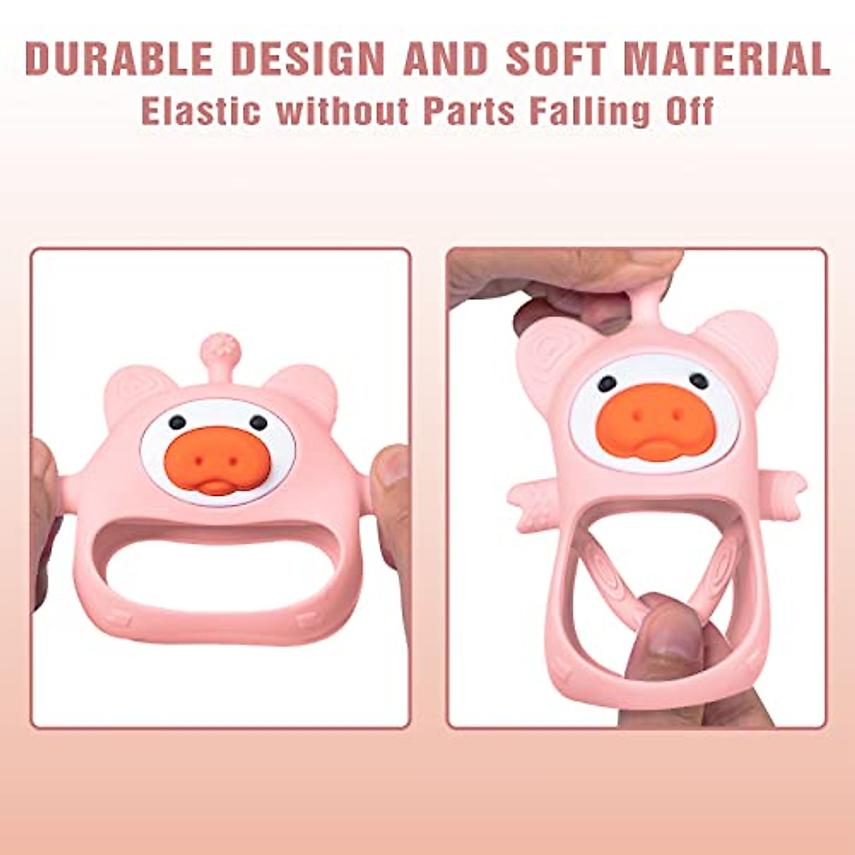 MQGX Baby Teething Toys, Silicone Teether Toys for Babies 0-6 Months Never Drop Pig BPA Free Chew Toys (Water Red)