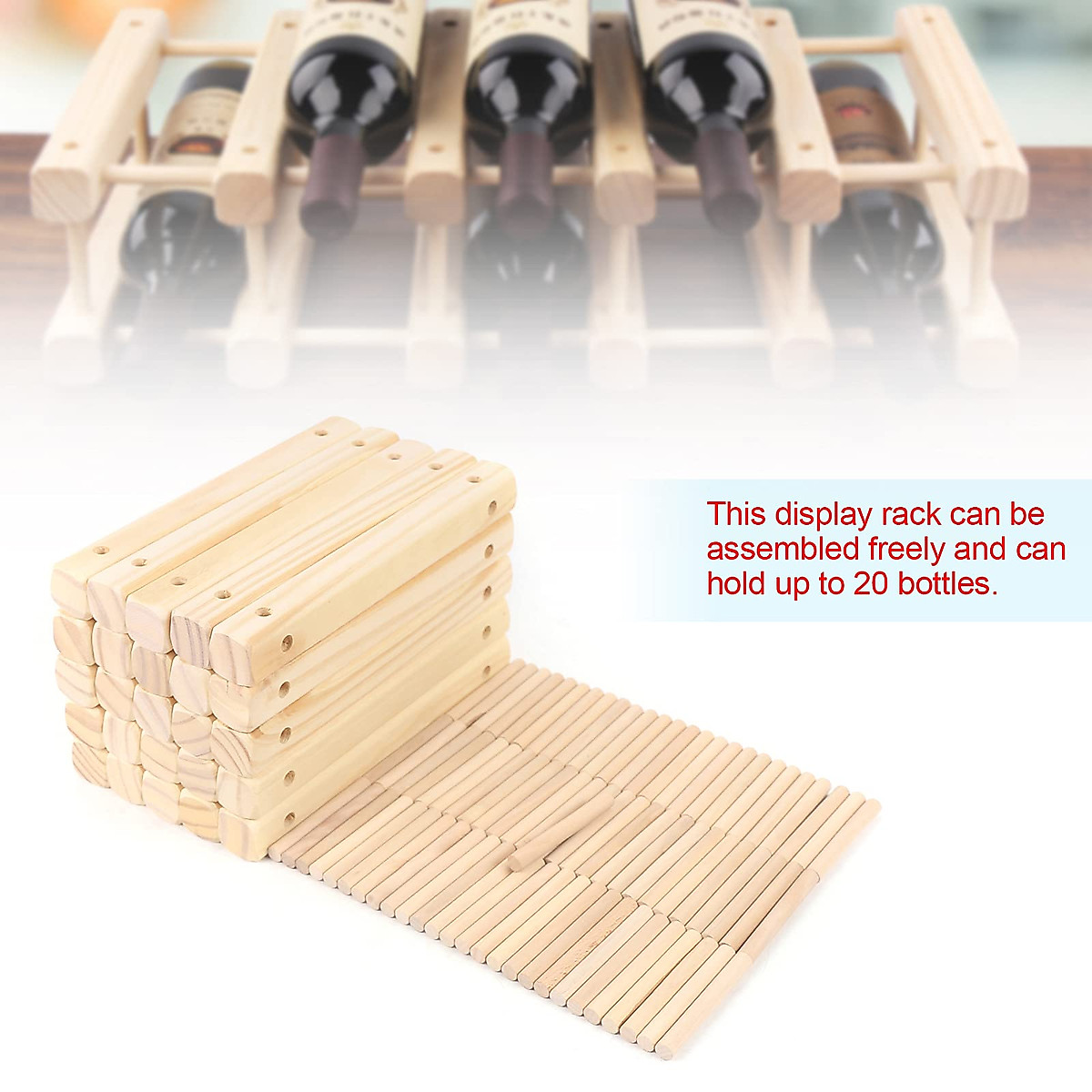 VPABES 20 Bottles Wine Rack Holder, Floor Table Standing Solid Wood Wine Rack, DIY Stackable Modular Wine Bottle Display Storage Organizer Shelf for Home Kitchen Restaurants