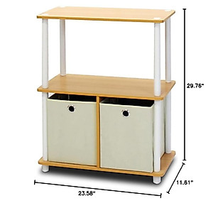 Furinno 99152BE/WH/IV 3-Tier Go Green Multipurpose Storage Rack Shelving Unit Bookshelf Cabinet with 2 Bins, Beech Finish