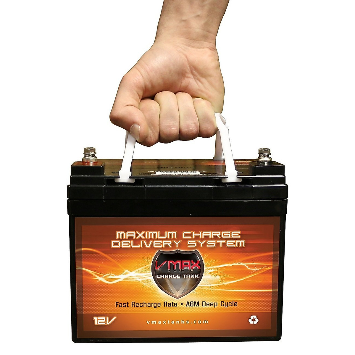 VMAXTANKS V35-857 12V 35AH AGM Marine Deep Cycle Battery for Berkley BTX25 - Saltwater Electric Trolling Motor (12V 35AH, GROUP U1, 7.7"x 5"x 6.1")