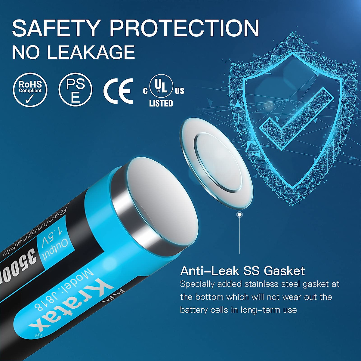 Kratax AA Rechargeable Batteries 3500mWh High Capacity Double A Lithium Battery 1.5V Constant Voltage Output, 1600Cycles, for Xbox Controller,Toys,Remote Controls,Flashlight-22 Pack AA Batteries