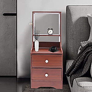 Eapmic 2 Drawers Dresser with Top Cabinet Storage, Nightstand End Bedside Table Storage Cabinet Chest of Drawers with Open Shelf, Wide Storage Space for Home Office,White (2 Drawers,Brown)