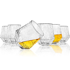 Diamond Glasses - Stemless Wine Glass Set of 6 - Geometric Tilting Design - Rolling Whiskey Glasses - Stem Less Anti Rocking Cup Diamonds Shaped - Tilted Glassware Drinking Tumblers for Wiskey/Wine