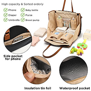 Diaper Bag Tote Baby Bags for Mom, Side Open Design Diaper Handbag Waterproof Travel Diaper Tote Purse with Stroller Hook