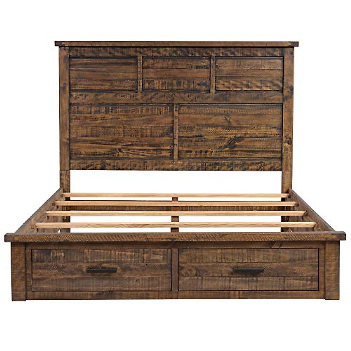 HBRR Queen Bed Frame with 2 Storage Drawers & Headboard, Platform Bed Queen Size, Mattress Foundation with Wood Slats Support, No Box Spring Needed Noise-Free, Natural