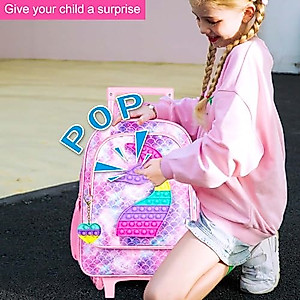4PCS Rolling Backpack for Girls, Kids Mermaid Roller Backpacks with Wheels for Kids, Wheeled Bookbag Set for Toddler Elementary School