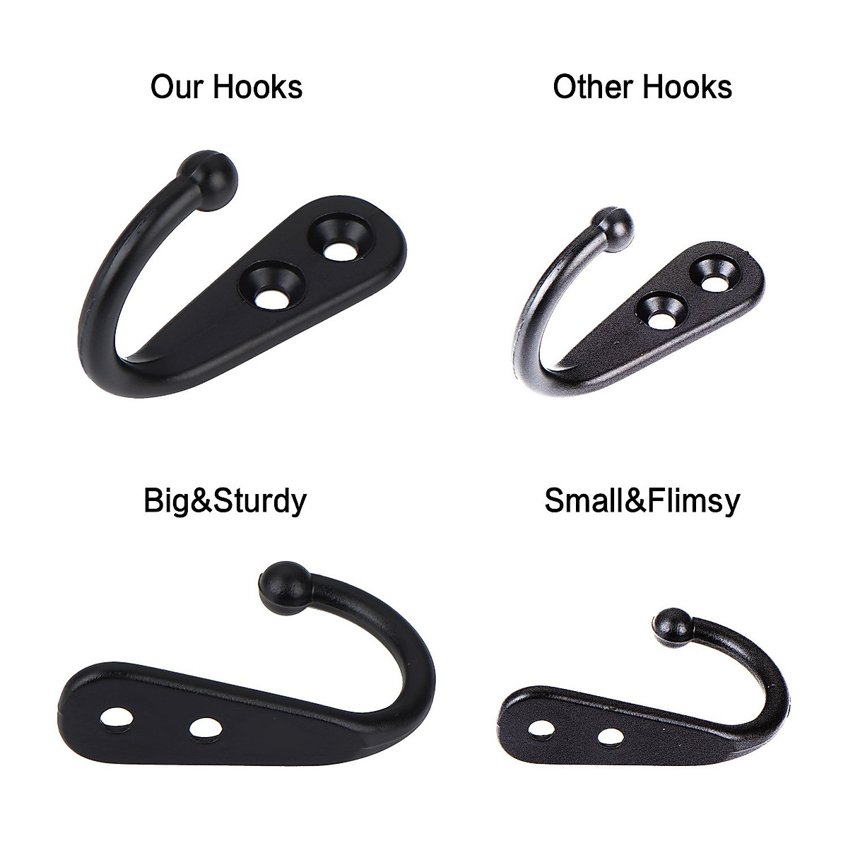 EBOOT 20 Pieces Wall Mounted Hook Robe Hooks Single Coat Hanger and 50 Pieces Screws (Black)