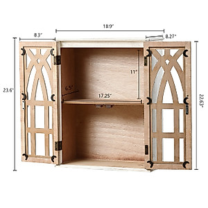 LuxenHome Farmhouse Wall Cabinet with 2 Door, 20" Floating Storage Cabinet with Shelves for Kitchen, Bathroom, Home Office,Utility Room Disdressed White Wood Wall-Mounted Storage for Small Spaces