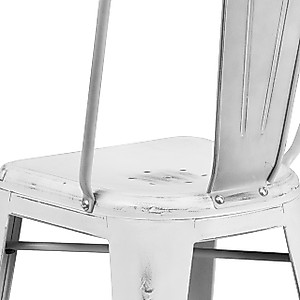 Flash Furniture Blake Commercial Grade 4 Pack 24" High Distressed White Metal Indoor-Outdoor Counter Height Stool with Back