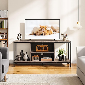 Gizoon TV Stand for TVs up to 65 Inch,Entertainment Center with Open Storage Shelves,TV Media Console Table for Living Room and Bedroom, Gray