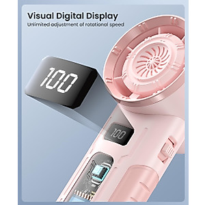 HonHey Portable Handheld Fan Mini Turbo Fan with Adjustable 1-100 Speeds, 4000mAh Battery Operated Fan, Digital Display, High Speed Personal Fan for Travel Climbing Commute Wedding Office (Black)